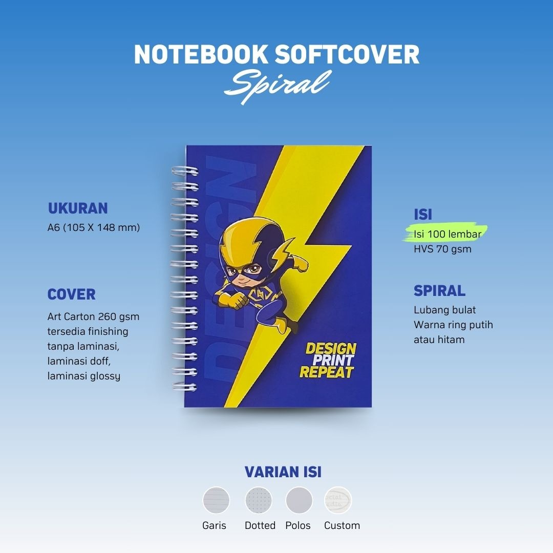 Notebook Softcover Spiral A5 - 100 Lembar - Polos