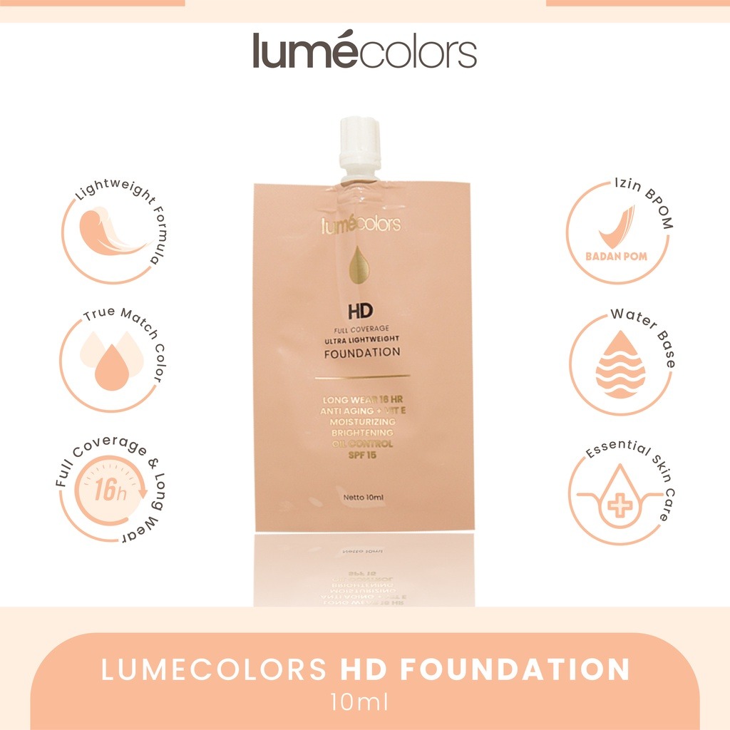 Lumecolors HD Foundation Sachet - 10ml & 30ml | Tahan Hingga 16 Jam