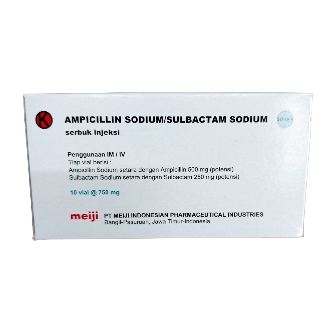 Ampicillin Sulbactam 750 mg Meiji - Obat Injeksi Antibiotik IM/IV - 10 Vial