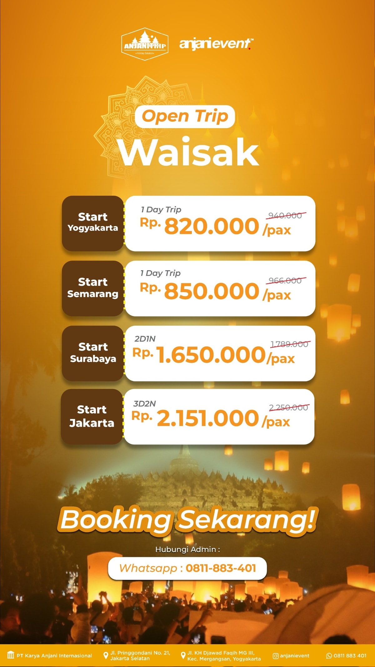 OPEN TRIP FESTIVAL LAMPION WAISAK BOROBUDUR 2025 START KOTA : SEMARANG