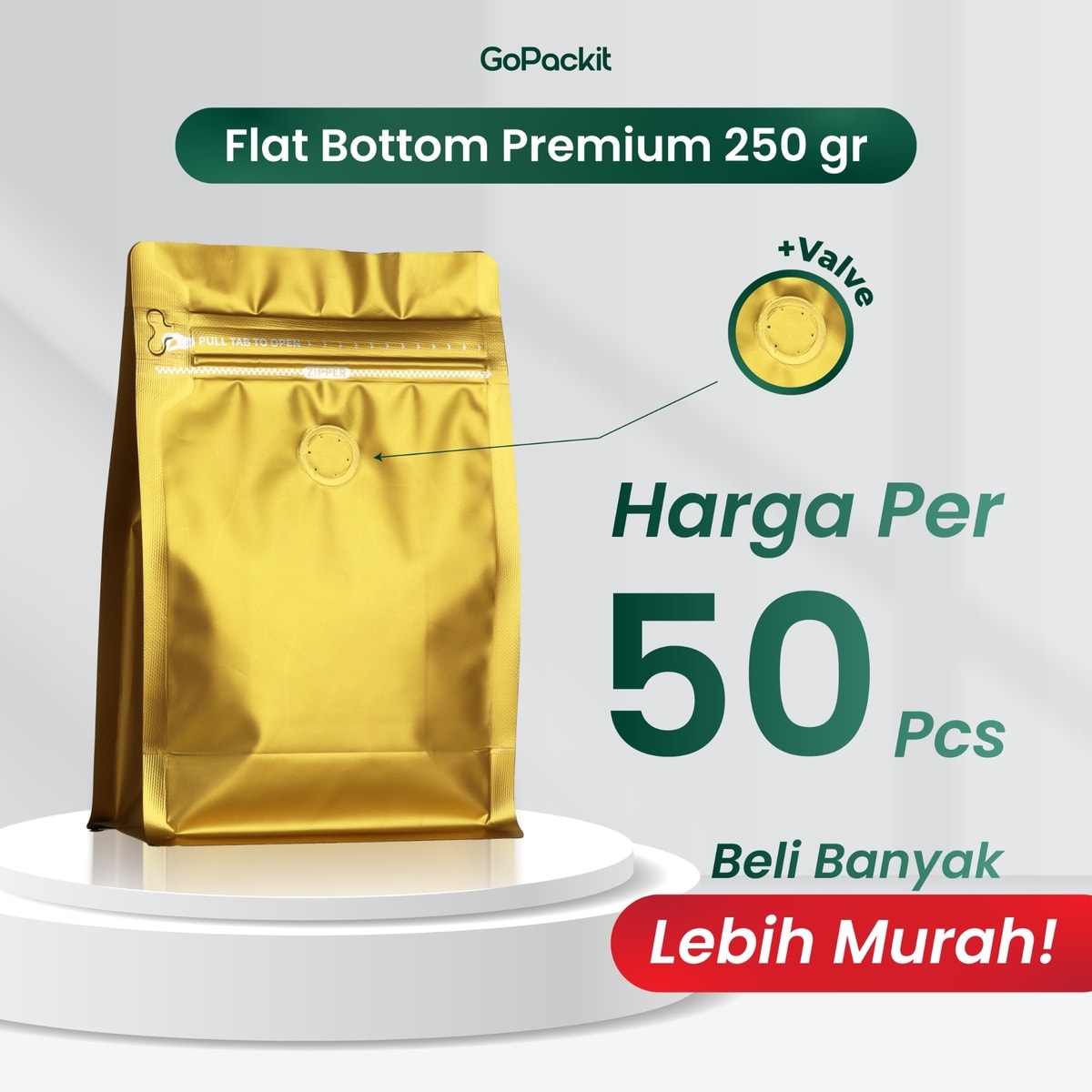 Kemasan Kopi 200 - 250 Gram Ziplock Emas Flat Bottom | Valve | Zipper ...