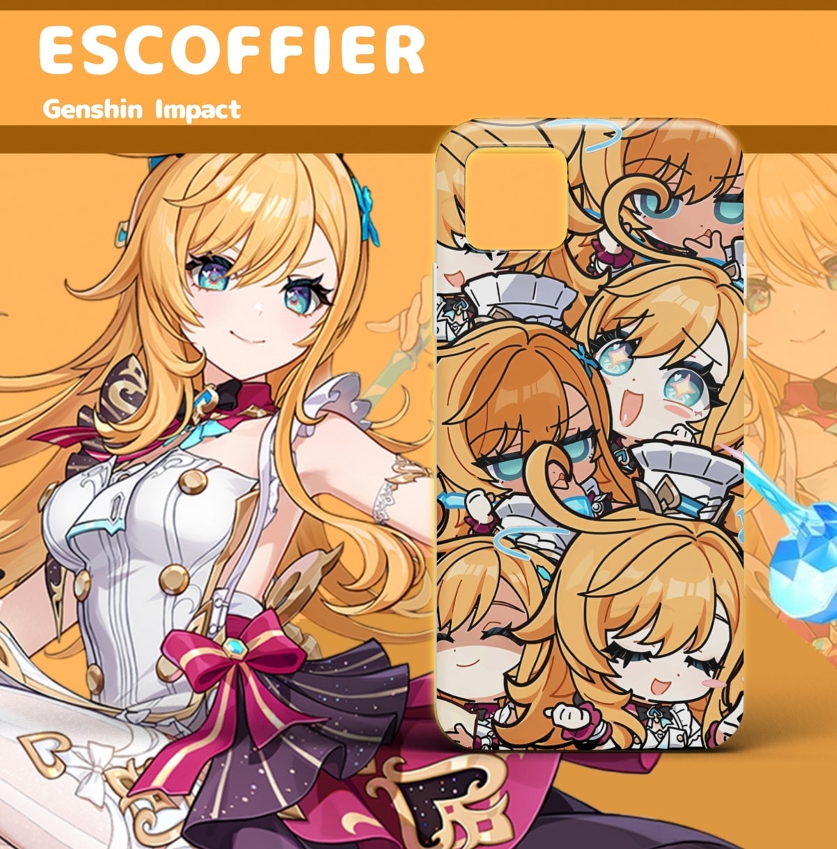 Casing Escoffier Genshin Impact Chibi Pattern